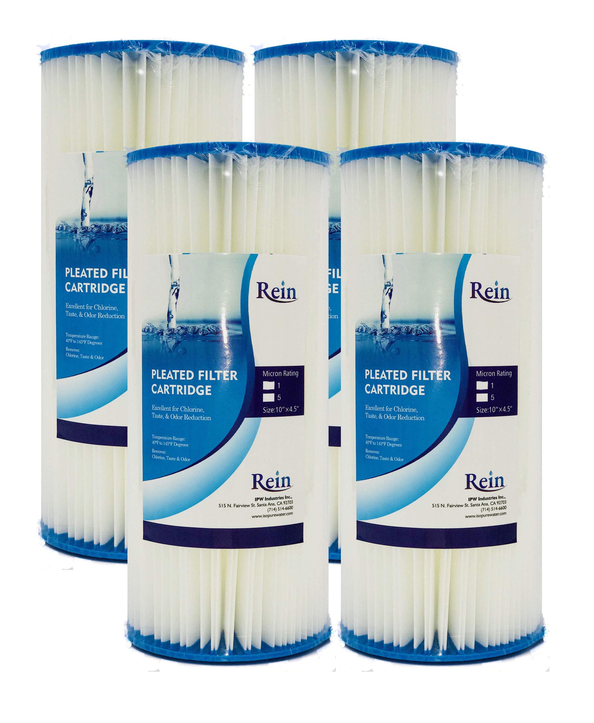 1 Micron Whole House Full Flow 10" x 4.5" Pleated Water Filter Replacement Cartridge - Pack of 4