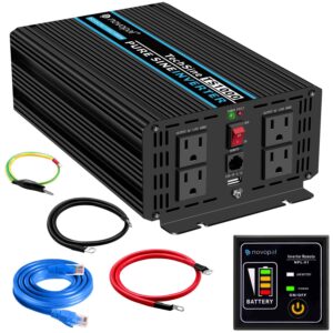 novopal pure sine wave power inverter 1000 watt 12v dc to 110v/120v ac converter 4 ac outlets car inverter with one usb port 16.4 feet remote control and two cooling fans black