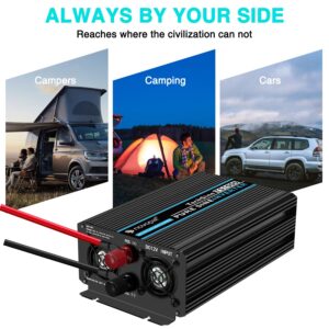 Novopal Pure Sine Wave Power Inverter 1000 Watt 12V DC to 110V/120V AC Converter 4 AC Outlets Car Inverter with One USB Port 16.4 Feet Remote Control and Two Cooling Fans Black