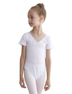 daydance white girl's dance leotards short sleeve ballet outfits for training