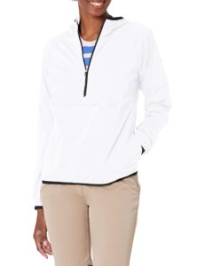 cutter & buck womens half zip long sleeve hooded popover jacket windbreaker, white, x-small us