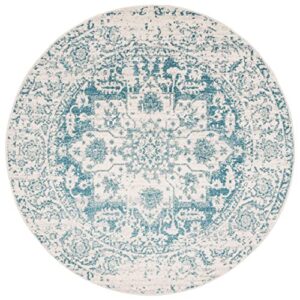 safavieh madison collection 5'3" round teal / ivory mad603j oriental snowflake medallion distressed non-shedding dining room entryway foyer living room bedroom area rug