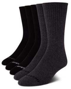 reebok men's cushioned comfort athletic performance high crew socks (5 pack), size 6-12.5, lead grey