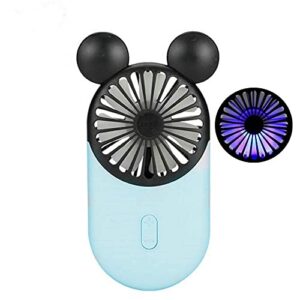 kbinter cute personal mini fan, handheld & portable usb rechargeable fan with beautiful led light, 3 adjustable speeds, portable holder, for indoor or outdoor activities, cute mouse (blue)