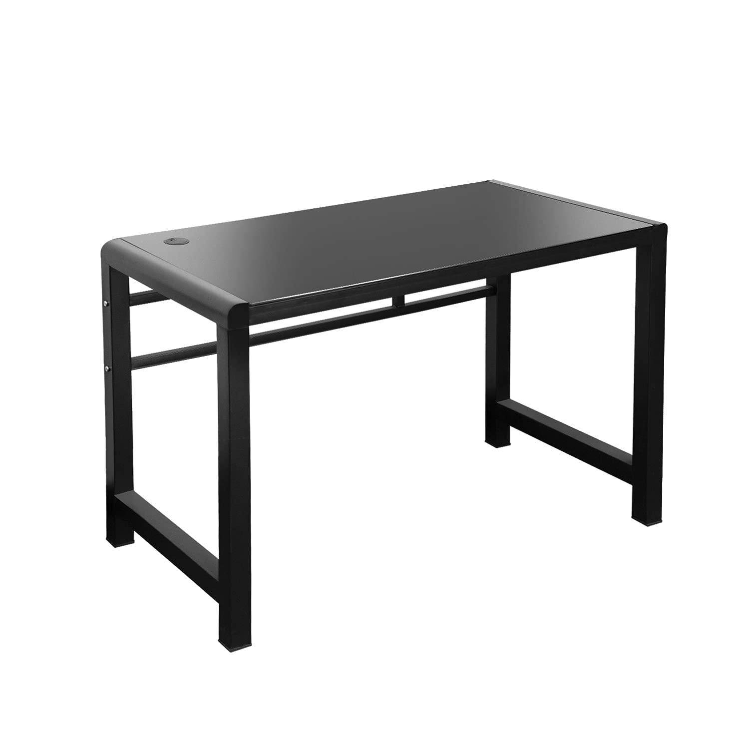 Jerry & Maggie - Tempered Glass Computer Desk Strength Sturdy Surface Laptop Desk Dinning Cocktail Table USB Accessory Attribute Professional Office Desk Modern Plain Legs Personal Workstation Black