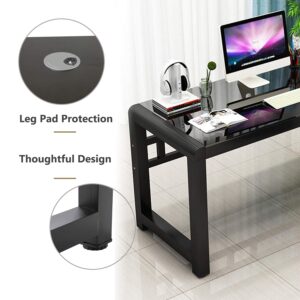 Jerry & Maggie - Tempered Glass Computer Desk Strength Sturdy Surface Laptop Desk Dinning Cocktail Table USB Accessory Attribute Professional Office Desk Modern Plain Legs Personal Workstation Black