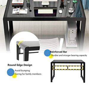 Jerry & Maggie - Tempered Glass Computer Desk Strength Sturdy Surface Laptop Desk Dinning Cocktail Table USB Accessory Attribute Professional Office Desk Modern Plain Legs Personal Workstation Black