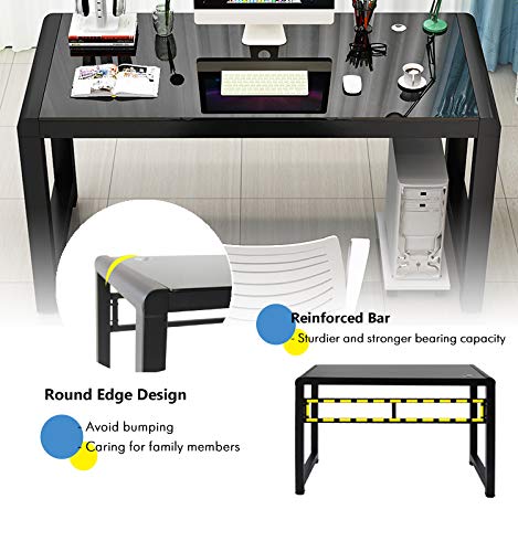 Jerry & Maggie - Tempered Glass Computer Desk Strength Sturdy Surface Laptop Desk Dinning Cocktail Table USB Accessory Attribute Professional Office Desk Modern Plain Legs Personal Workstation Black