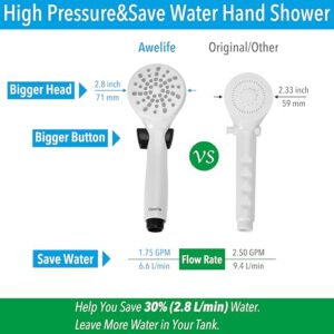 RV Shower Head with Hose and On Off Switch (Trickle), Water Saving and High Pressure Shower Head with Hose Guide Ring and Shower Holder for RV, Camper, Van, Travel Trailer, Motorhome and Boat, White