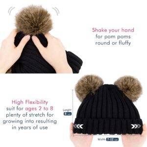 Simplicity Soft Kids Winter Hat Boys Girls Plush Lined Elastic Toddler Winter Hat Cuddly Ball Pom Pom Ears Knit Baby Hat Warm Kids Beanie Hat, Black