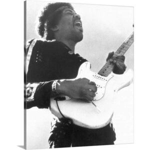 greatbigcanvas jimi hendrix (1942-1970), american canvas wall art print, guitar home decor artwork, 16"x20"x1.5"