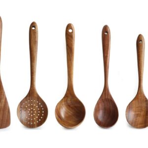 Wooden Utensils Set for Kitchen, Messon Handmade Natural Teak Cooking Spoons Wooden Spatula for Nonstick Cookware (7 sets)