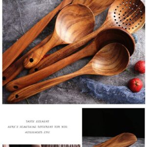 Wooden Utensils Set for Kitchen, Messon Handmade Natural Teak Cooking Spoons Wooden Spatula for Nonstick Cookware (7 sets)