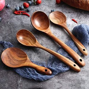 Wooden Utensils Set for Kitchen, Messon Handmade Natural Teak Cooking Spoons Wooden Spatula for Nonstick Cookware (7 sets)