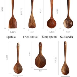 Wooden Utensils Set for Kitchen, Messon Handmade Natural Teak Cooking Spoons Wooden Spatula for Nonstick Cookware (7 sets)