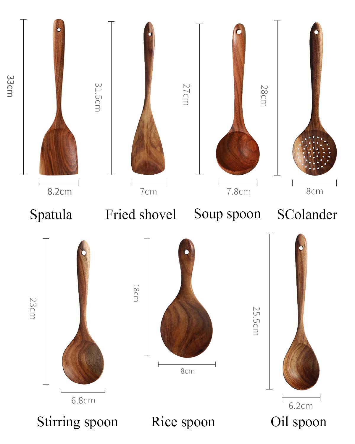 Wooden Utensils Set for Kitchen, Messon Handmade Natural Teak Cooking Spoons Wooden Spatula for Nonstick Cookware (7 sets)