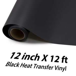 HTVRONT Black Heat Transfer Vinyl Roll - 12" x 12ft Black Iron on Vinyl, Clothing Heavy Duty Black HTV Vinyl, Easy to Cut & Weed