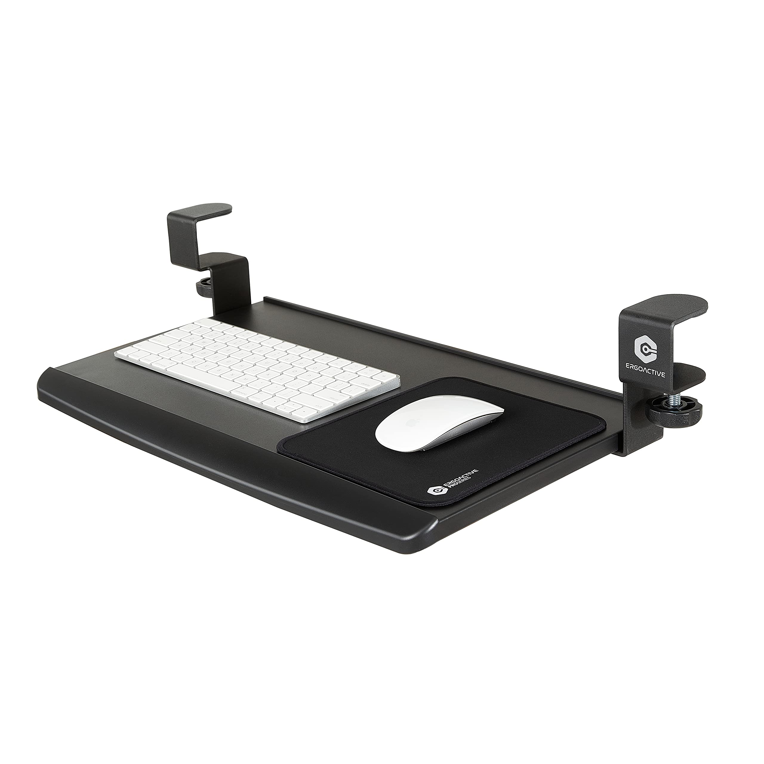 ErgoActive Keyboard Tray Under Desk with Included Mouse Pad and Easy Clamp On Installation, Fits Small Keyboard and Mouse - Small (20" x 11.8”)