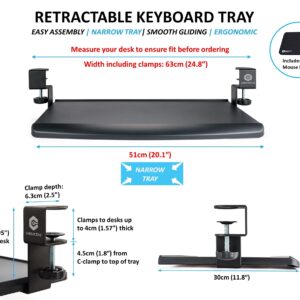 ErgoActive Keyboard Tray Under Desk with Included Mouse Pad and Easy Clamp On Installation, Fits Small Keyboard and Mouse - Small (20" x 11.8”)