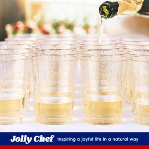 JOLLY CHEF 50 Pack 10 oz Gold Plastic Cups, Disposable Gold Glitter Plastic Cups, Clear Plastic Cups Tumblers, Wedding, Thanksgiving, Halloween,Christmas Party Cups