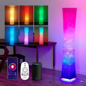 chiphy floor lamp, 64" tall dimmable and rgb color changing led smart bulbs white fabric shade, with remote control, standing lamp for living room, bedroom play room