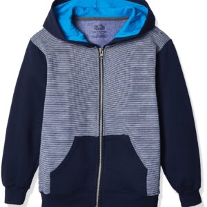 Fruit of the Loom boys Fleece Sweatshirts, Hoodies, Sweatpants & Joggers Shirt, Full Zip - Navy Stripe, Medium US