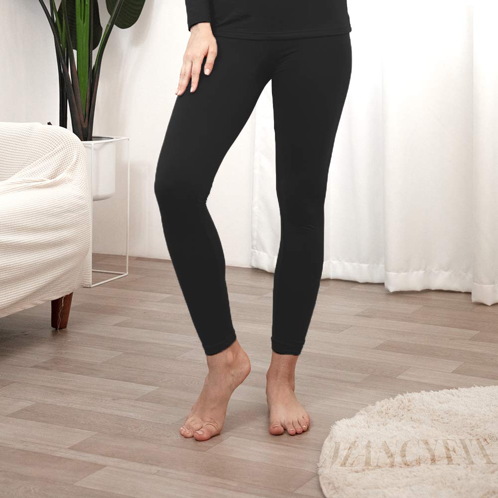 MANCYFIT Thermal Pants for Women Fleece Lined Leggings Underwear Soft Bottoms (Black, Small)