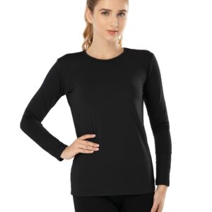 MANCYFIT Womens Thermal Tops Fleece Lined Shirt Long Sleeve Base Layer Black XX-Large