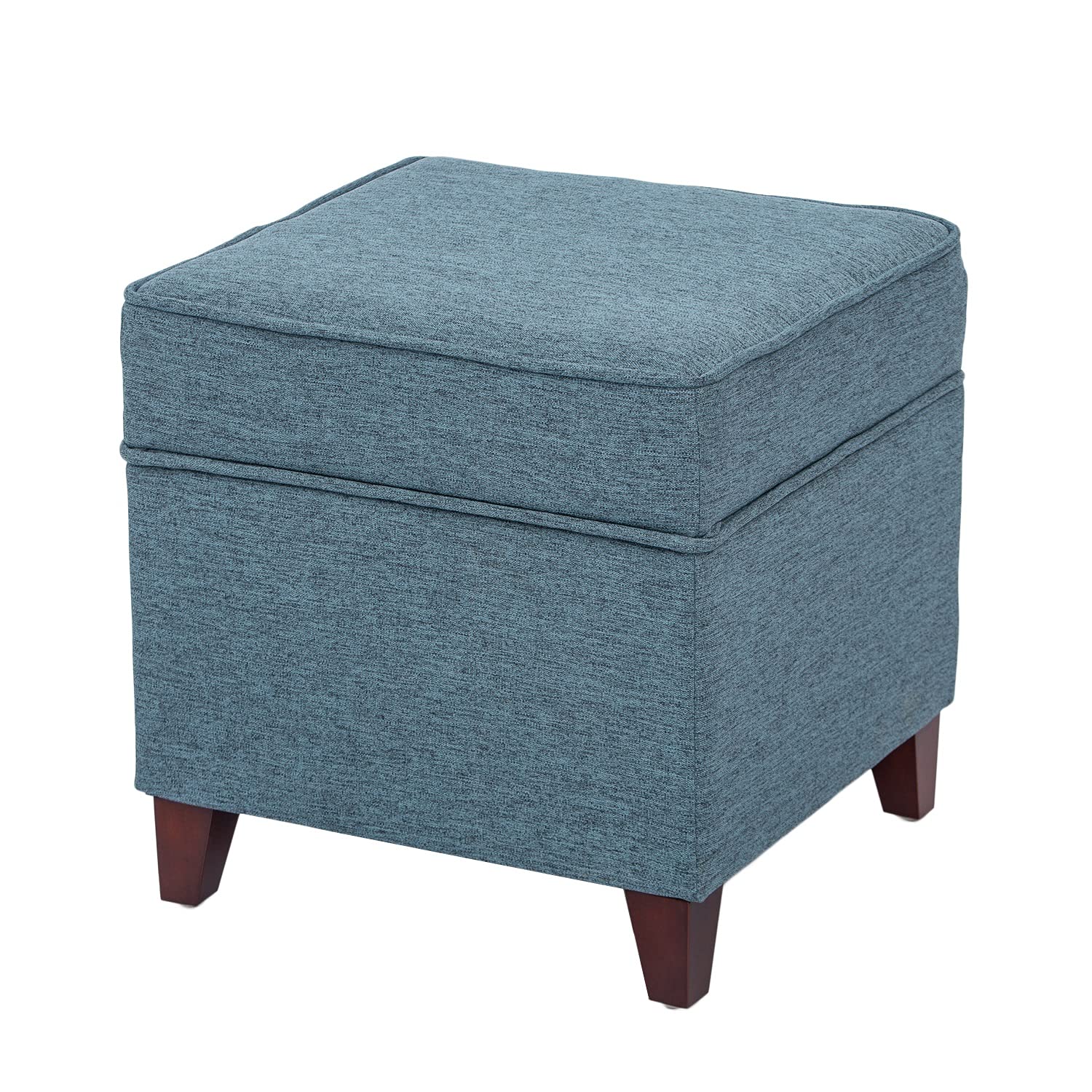 Edeco Square Fabric Storage Ottoman Footstool Comfortable Seat with Thick Sponge, Blue