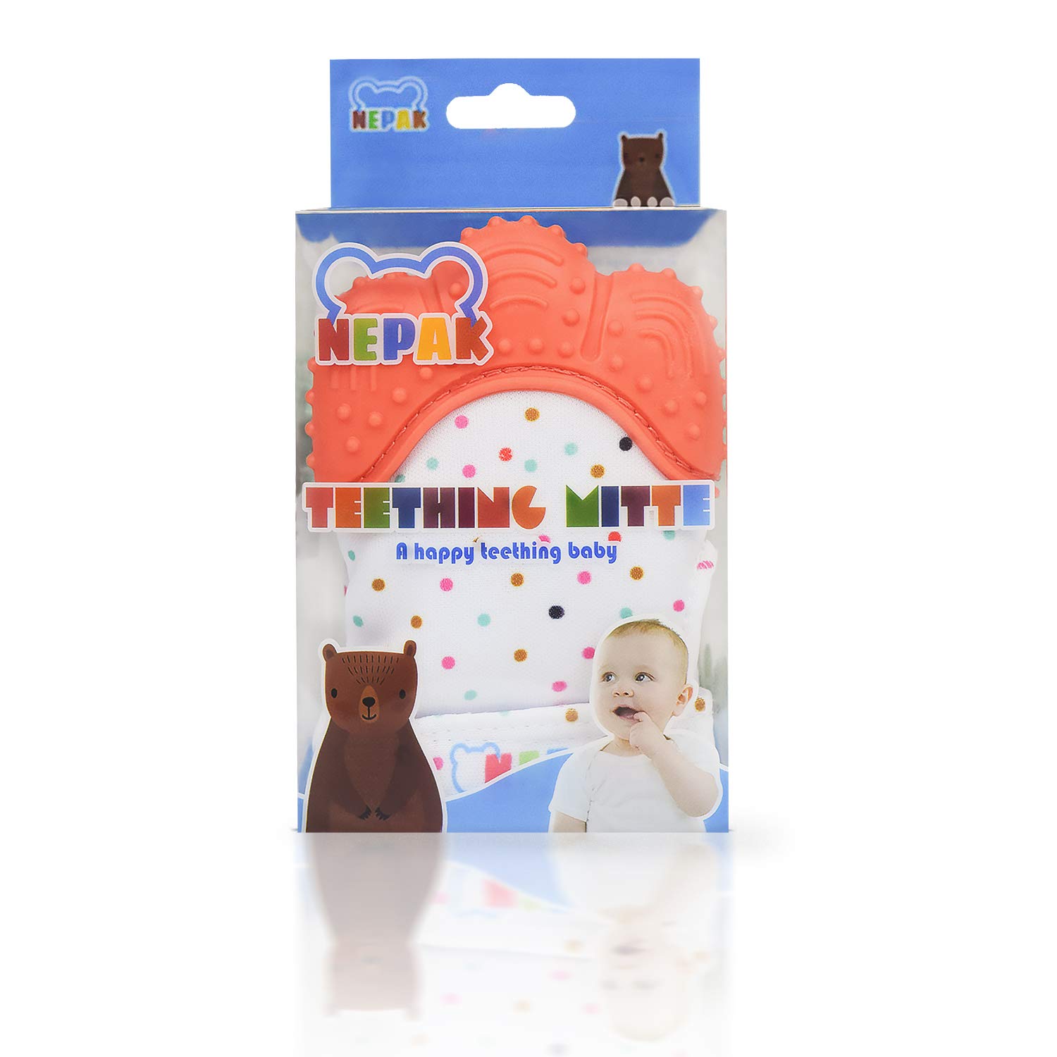 NEPAK Teething Mitten 2 Pairs-Baby Glove Stimulating Teether Toys for Boys & Girls-Teething Glove for Child (Coral and Mint Colours)