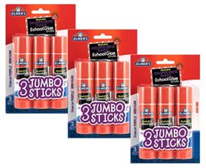 elmers e579 jumbo disappearing purple school glue stick, 1.4 ounce, 3 packs of 3 sticks, 9 sticks total