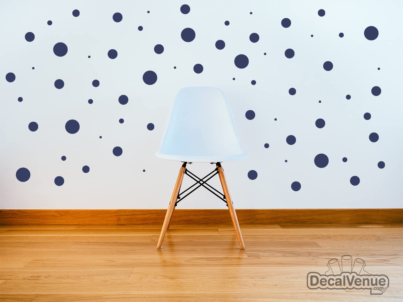 Set of 100 (Navy Blue) Vinyl Wall Decals - Assorted Polka Dots Stickers - Removable Adhesive Safe on Smooth or Textured Walls - Round Circles - for Nursery, Kids Room, Bathroom Decor