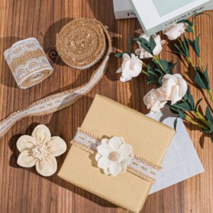 Whaline 30PCS Burlap Flowers Set, Include 5 Lace Burlap Ribbon Rolls, 24 Handmade Burlap Flowers and Bowknots, 1 Twine Ribbon and Glue Point for Wedding Party Decor Home Embellishment DIY Crafts