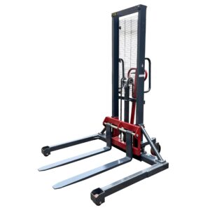 pake handling tools long fork manual pallet stacker hand/foot pump lift truck hydraulic lift with adjustable fork and straddle legs, 2200 lbs capacity, lift height 63", fork 45.27" l, leg 49.2" w