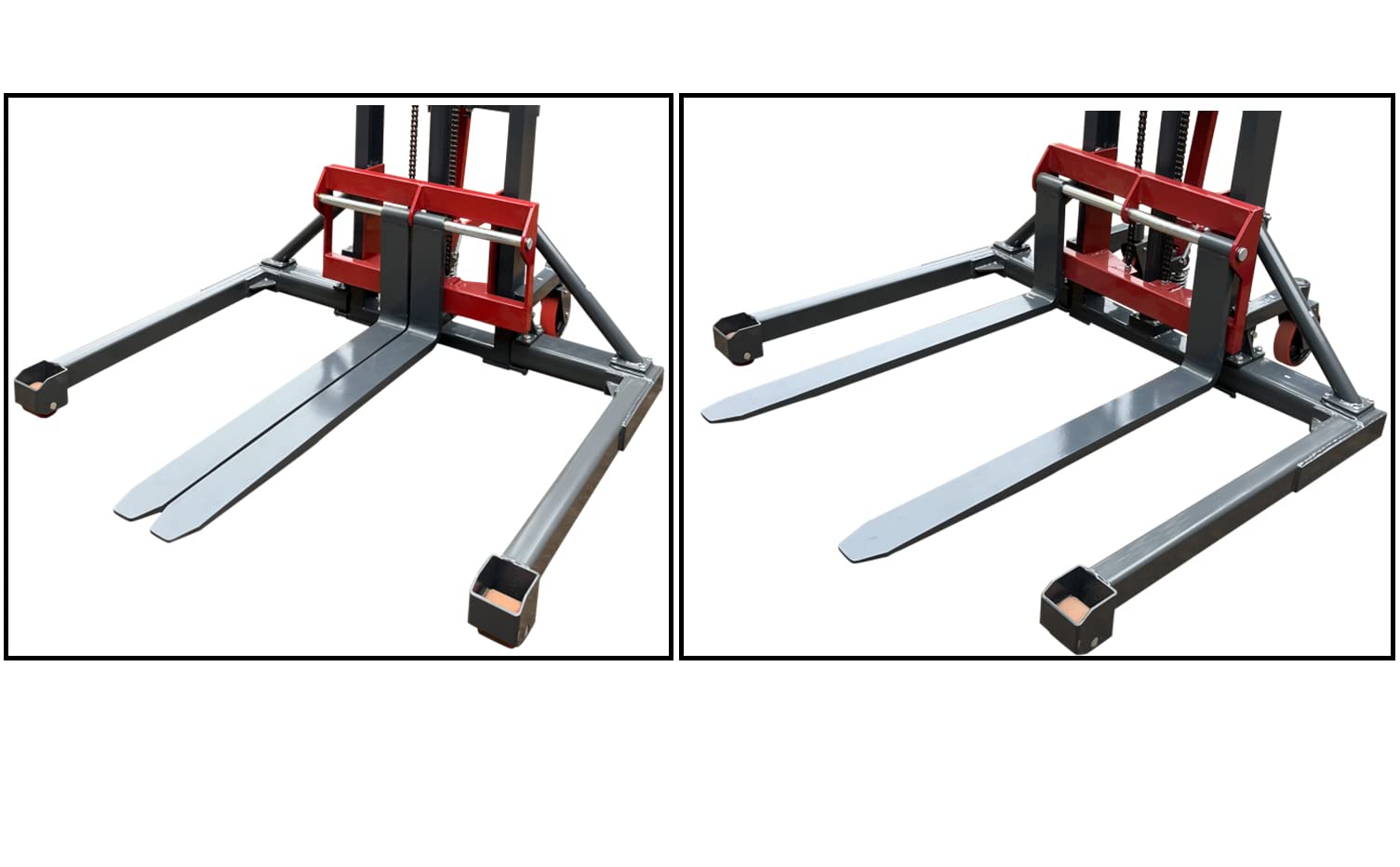 Pake Handling Tools Long Fork Manual Pallet Stacker Hand/Foot Pump Lift Truck Hydraulic Lift with Adjustable Fork and Straddle Legs, 2200 lbs Capacity, Lift Height 63", Fork 45.27" L, Leg 49.2" W