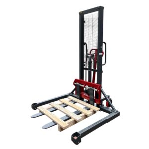 Pake Handling Tools Long Fork Manual Pallet Stacker Hand/Foot Pump Lift Truck Hydraulic Lift with Adjustable Fork and Straddle Legs, 2200 lbs Capacity, Lift Height 63", Fork 45.27" L, Leg 49.2" W