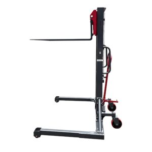 Pake Handling Tools Long Fork Manual Pallet Stacker Hand/Foot Pump Lift Truck Hydraulic Lift with Adjustable Fork and Straddle Legs, 2200 lbs Capacity, Lift Height 63", Fork 45.27" L, Leg 49.2" W