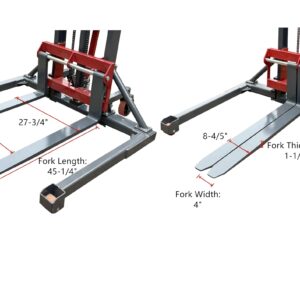 Pake Handling Tools Long Fork Manual Pallet Stacker Hand/Foot Pump Lift Truck Hydraulic Lift with Adjustable Fork and Straddle Legs, 2200 lbs Capacity, Lift Height 63", Fork 45.27" L, Leg 49.2" W