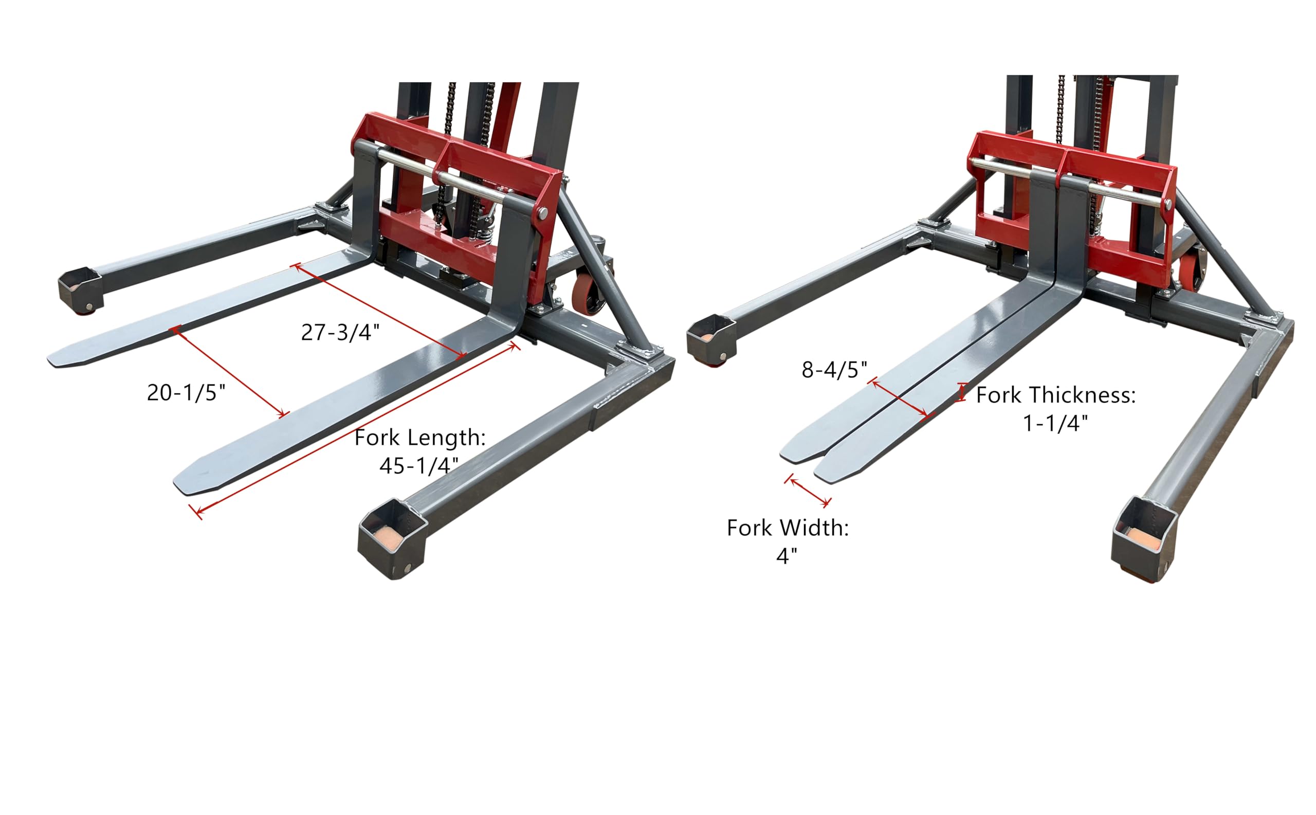 Pake Handling Tools Long Fork Manual Pallet Stacker Hand/Foot Pump Lift Truck Hydraulic Lift with Adjustable Fork and Straddle Legs, 2200 lbs Capacity, Lift Height 63", Fork 45.27" L, Leg 49.2" W