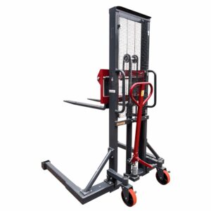 Pake Handling Tools Long Fork Manual Pallet Stacker Hand/Foot Pump Lift Truck Hydraulic Lift with Adjustable Fork and Straddle Legs, 2200 lbs Capacity, Lift Height 63", Fork 45.27" L, Leg 49.2" W