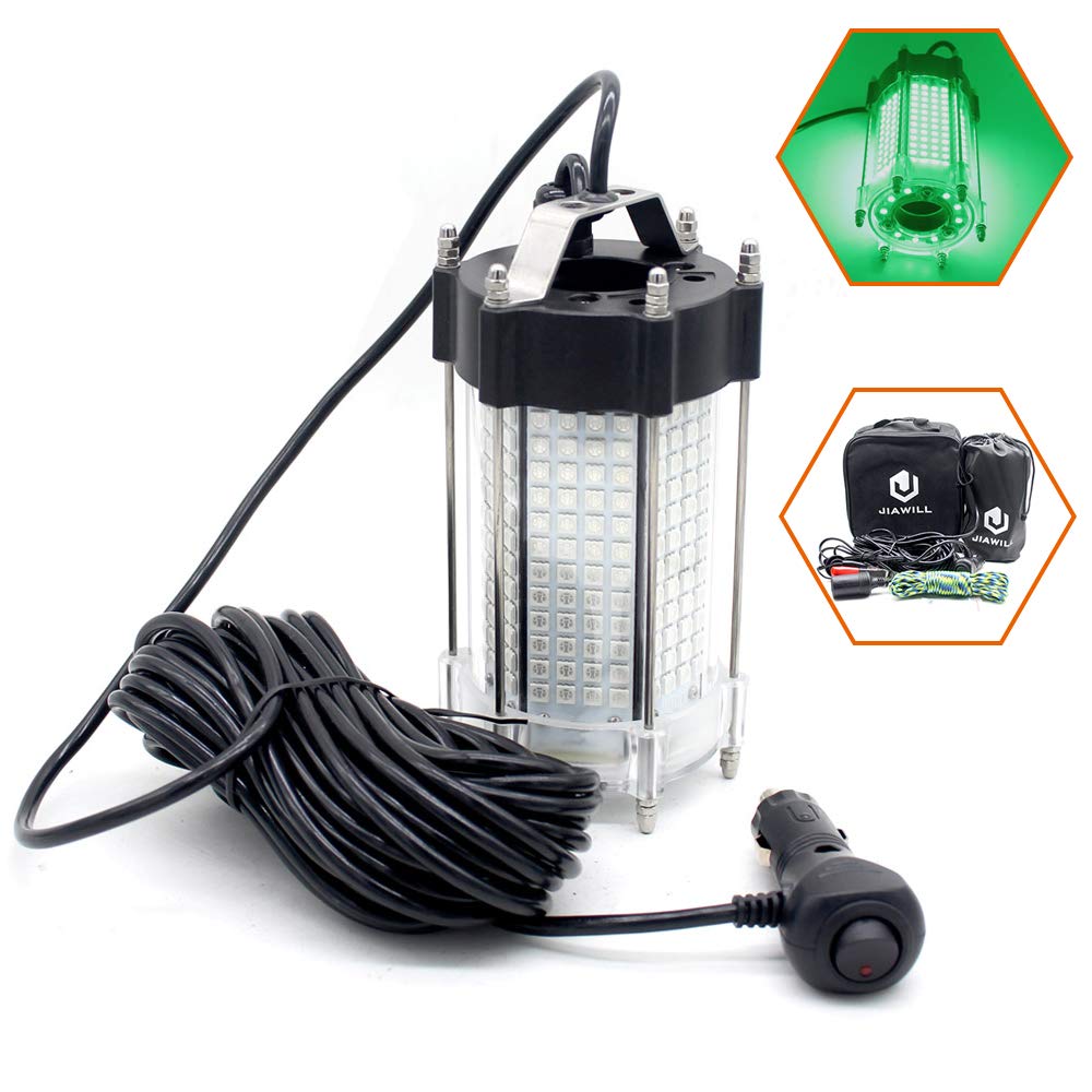 Jiawill Underwater Fishing LED Light 297 LEDs 9V-35V 41.8Watts 4000lumens Night Fish Attracting 33ft(10M) Cable (Green)