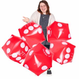 13" jumbo inflatable dice multipack | 5-pack large red pvc blow up pool floatie for casino theme party decorations, giant outdoor family yard games, classroom learning resource for teachers and kids