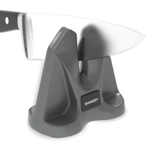 knife sharpener for serrated & steel blades - portable & adjustable kitchen, camping tool with ergonomic handle, anti-slip pads - suits most blade types, efficient pull-through sharpening system