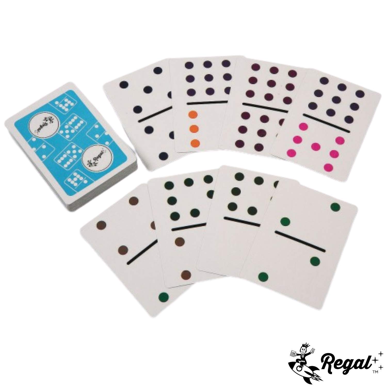 Regal Games - Double 9 Domino Playing Cards - Colored Dots Deck - Family-Friendly Domino Card Game - 2-8 Players - Ages 8+ - 55 Card Deck - 3.5” x 2.5”