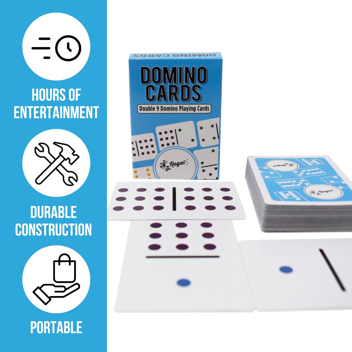 Regal Games - Double 9 Domino Playing Cards - Colored Dots Deck - Family-Friendly Domino Card Game - 2-8 Players - Ages 8+ - 55 Card Deck - 3.5” x 2.5”