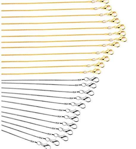 Forise 24 Pcs Gold Plated and Silver Plated 1.2 mm Snake Chains Necklace with Lobster Clasps for Jewelry Making,18 Inch and 20 Inch