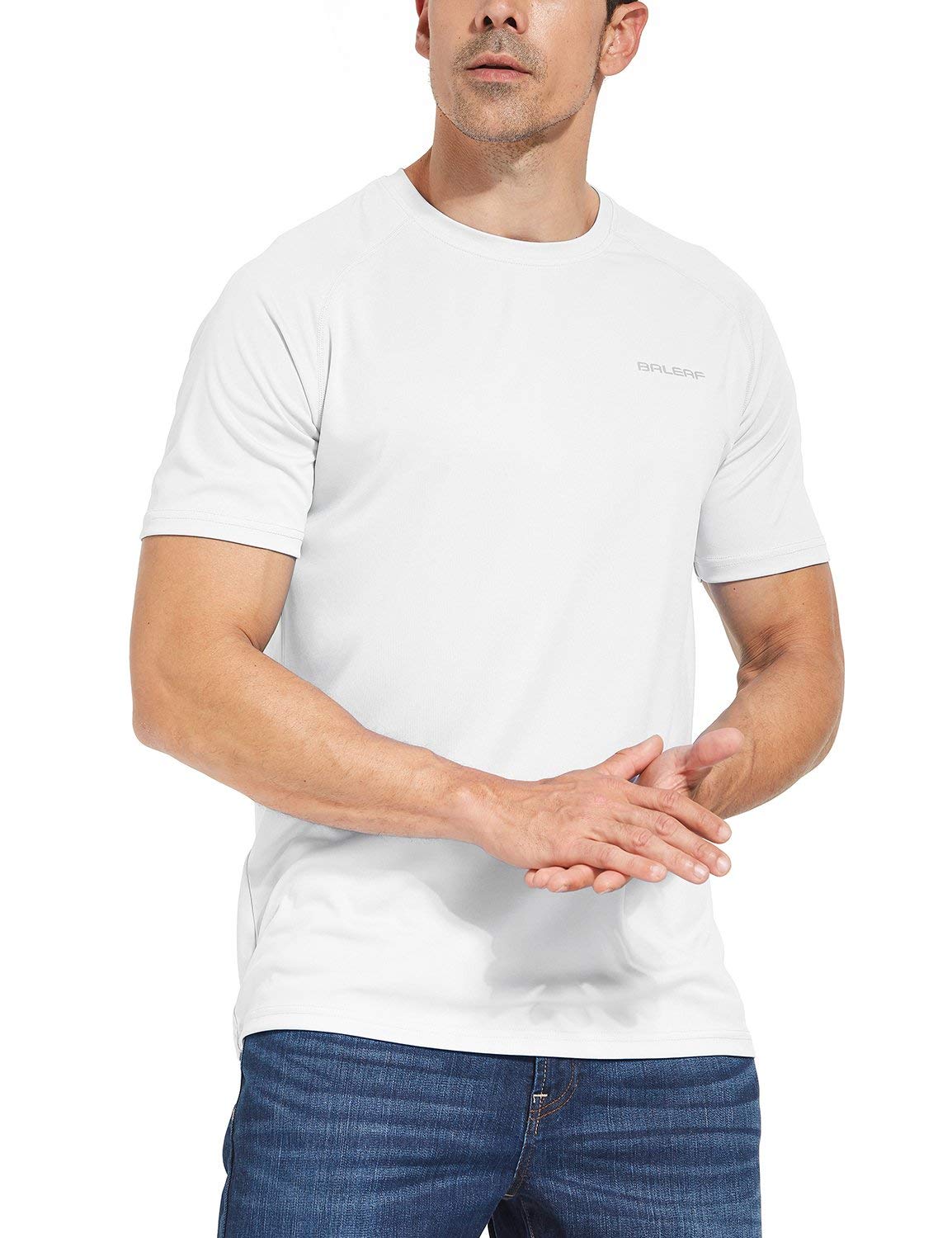 BALEAF Men's UPF 50+ Outdoor Running Workout Short-Sleeve T-Shirt White Size S