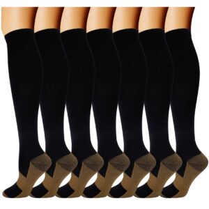 double couple 7 pairs copper compression socks for men women 20-30 mmhg knee high stockings