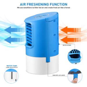 VOSAREA Portable Air Conditioner Fan, Mini Space Cooler, Small Desktop Fan Personal Table Fan Compact Ice Air Cooler with US Plug (Blue)