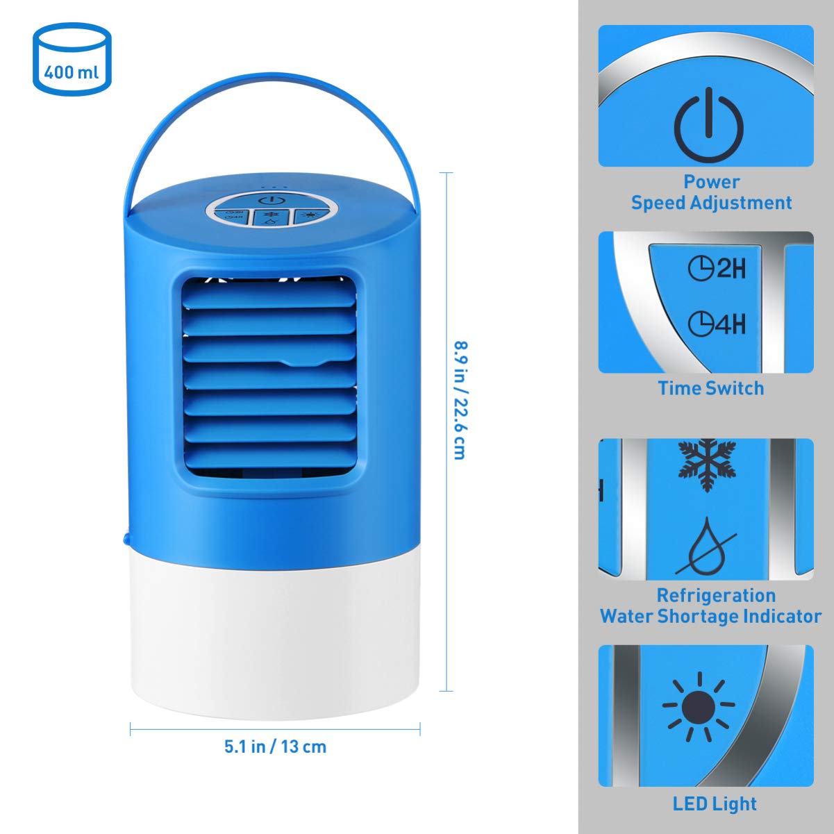 VOSAREA Portable Air Conditioner Fan, Mini Space Cooler, Small Desktop Fan Personal Table Fan Compact Ice Air Cooler with US Plug (Blue)